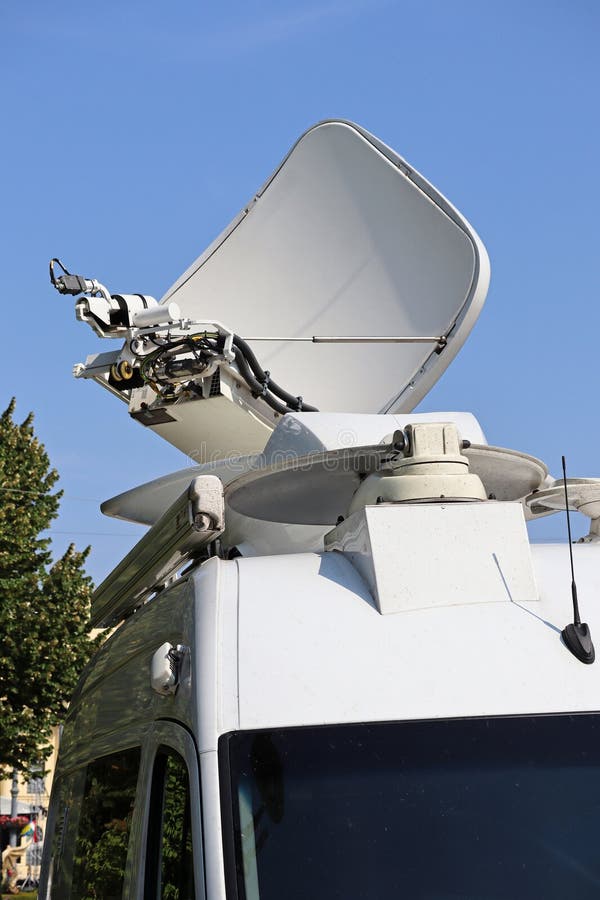 Satellite Dish Antenna on the Top of a Television Car Stock Photo ...