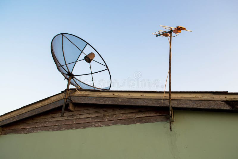 Satellite Dish Antennas on the Roof Stock Photo - Image of internet ...