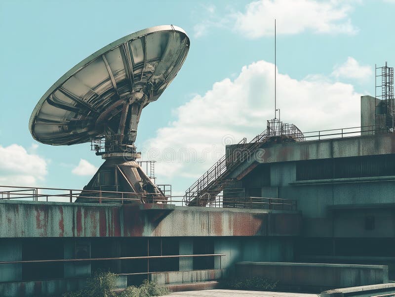 Satellite Dish Array in an Industrial Setting, Vintage Filter, Cloudy ...