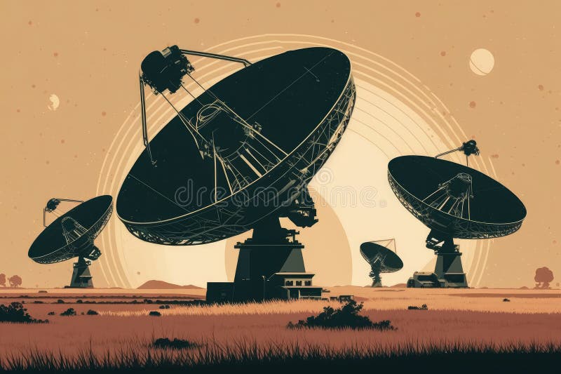 Satellite Dish Array in a Rural Landscape Stock Illustration ...