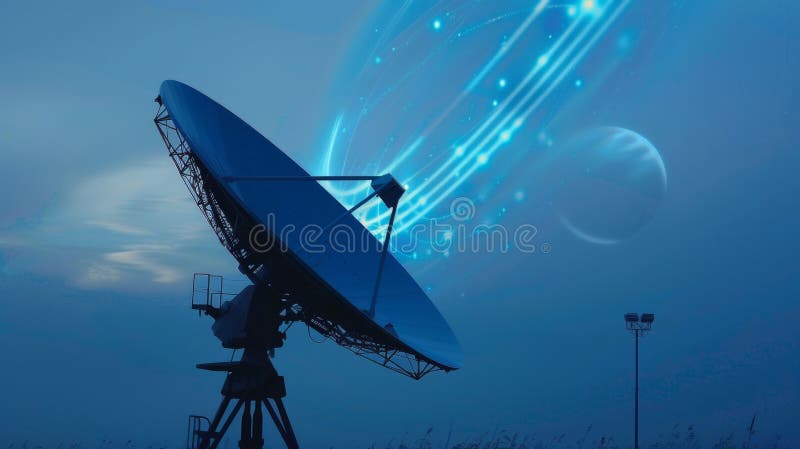 Futuristic Satellite Dish Emits Blue Glowing Lights Space Showcasing ...