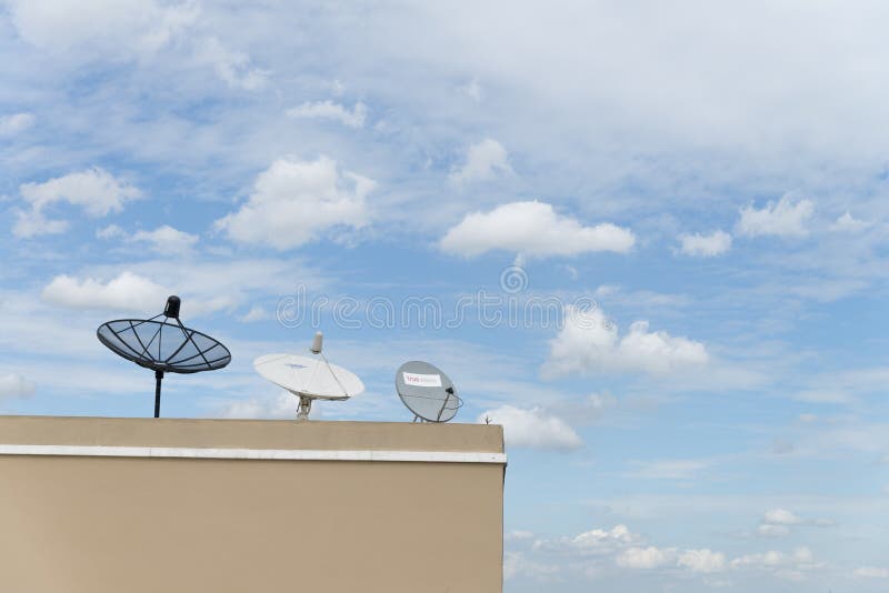 Satellite Dish in Cloud Sky Stock Photo - Image of dishes, internet ...