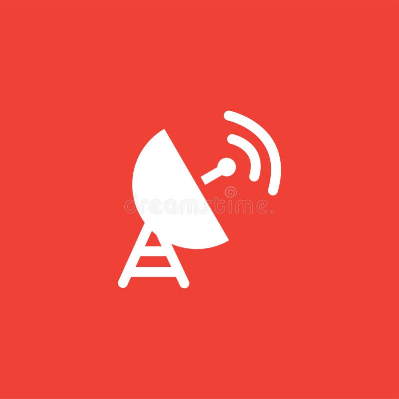Satellite Dish Icon on Red Background. Red Flat Style Vector ...