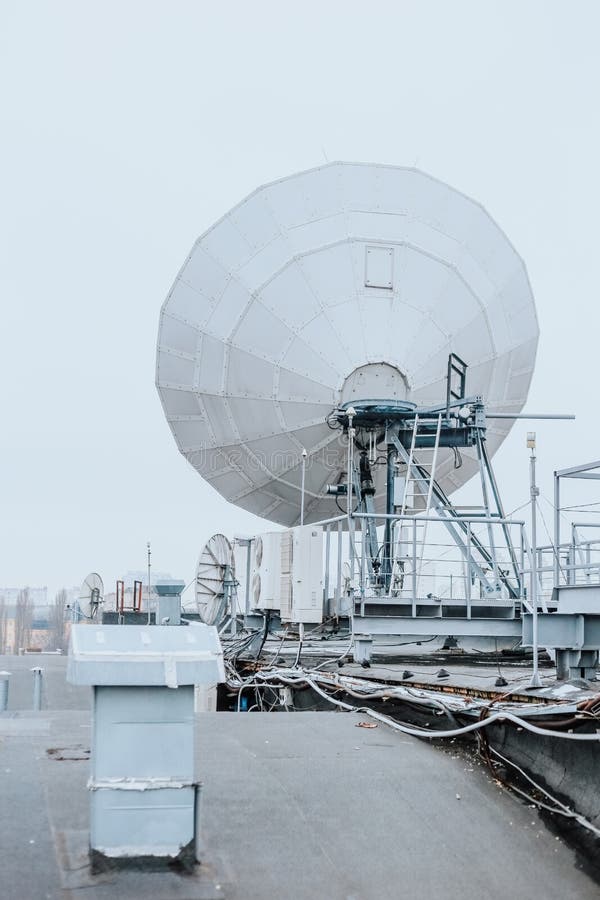 Satellite Dish Industrial Roof Building Stock Photo - Image of digital ...
