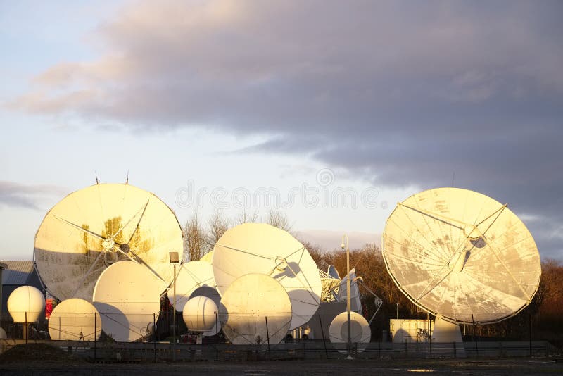 Satellite Dish Large Group and Antenna for Communication and Mobile ...