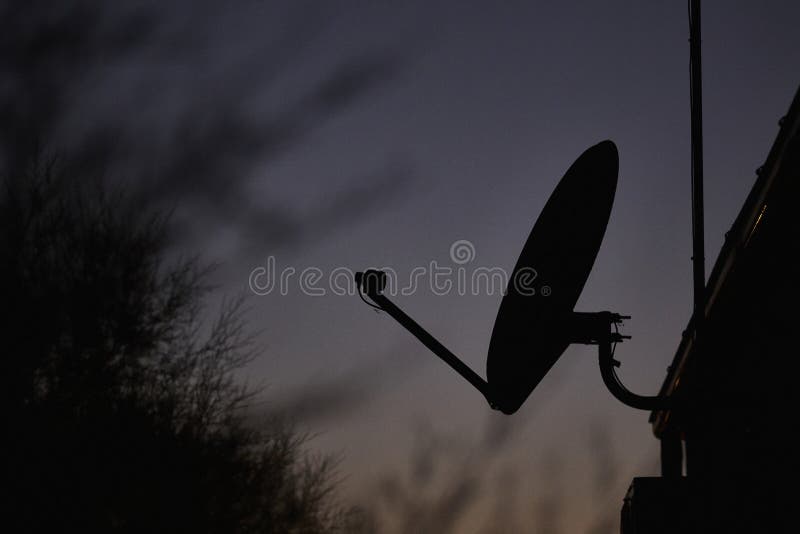 Satellite dish in night stock photo. Image of information - 161161926