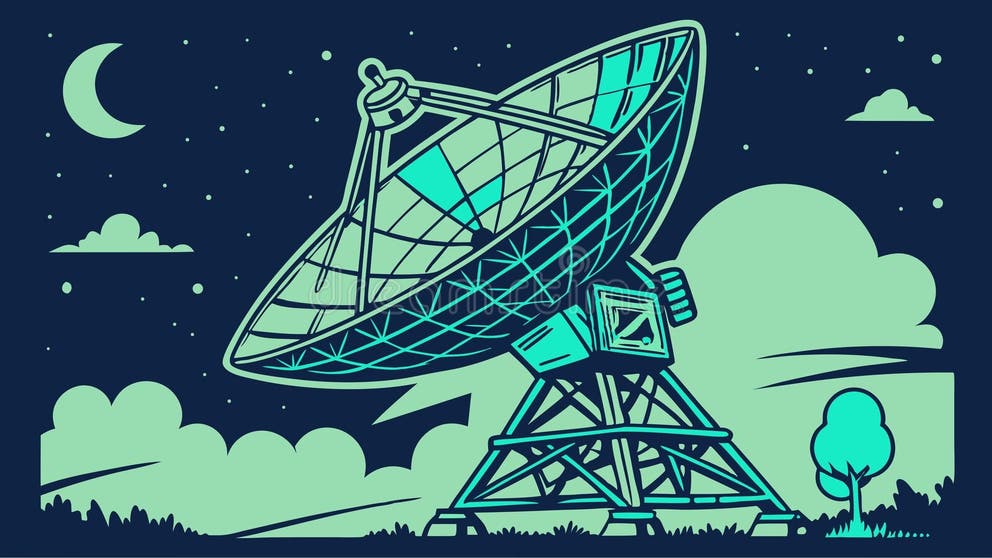 Satellite Dish Night, Space Communication and Tech Vector Design ...