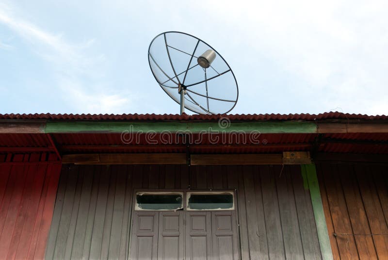 Satellite dish on roof. stock image. Image of internet - 50447961