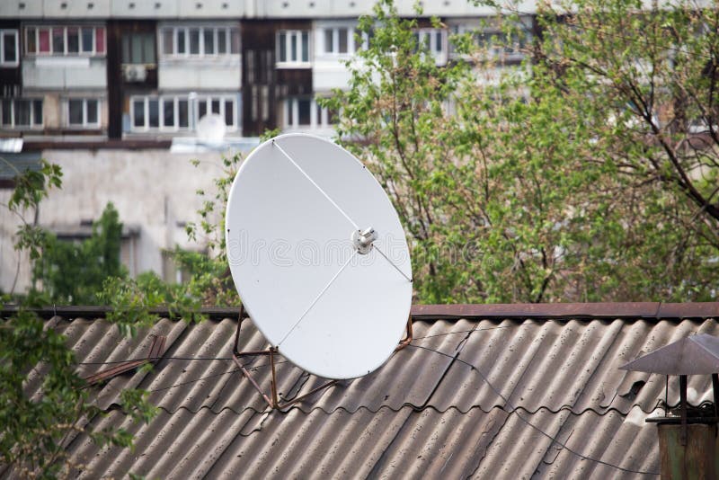 Satellite Dish on the Roof of the House Stock Photo - Image of ...