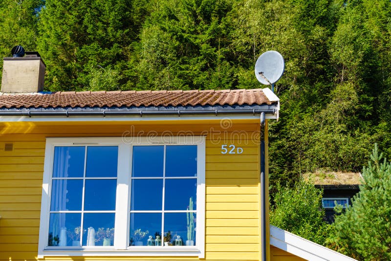 Satellite Dish on Roof of House Stock Image - Image of broadcast ...