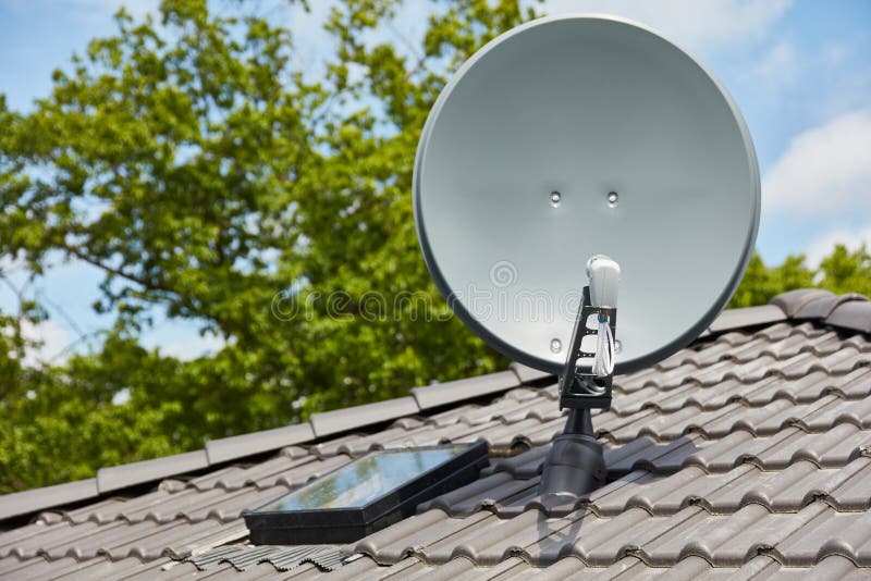 Satellite Dish on the Roof for Satellite TV Reception Stock Photo ...