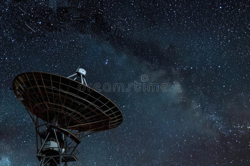 A Satellite Dish Situated Under the Night Sky, with Stars Shining ...