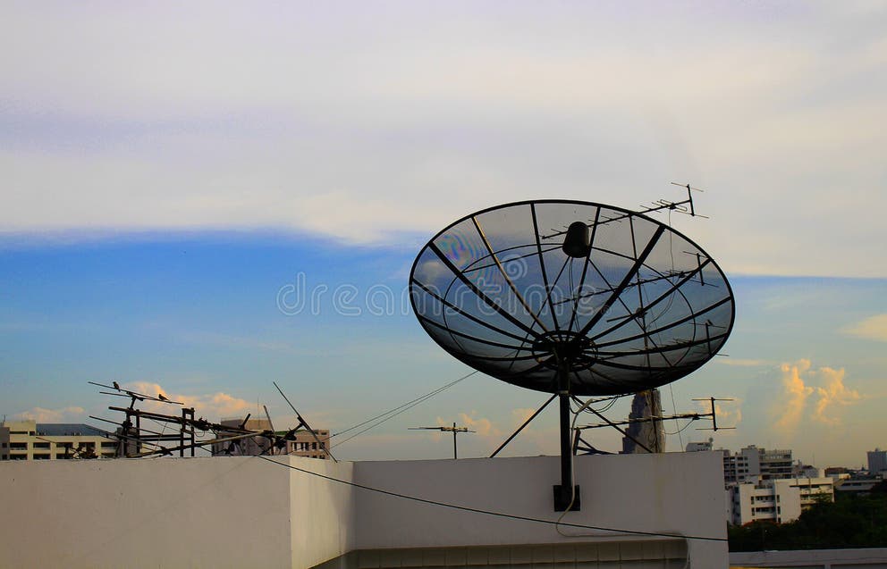 Satellite Dish on the Top of the Building. Stock Image - Image of dish ...