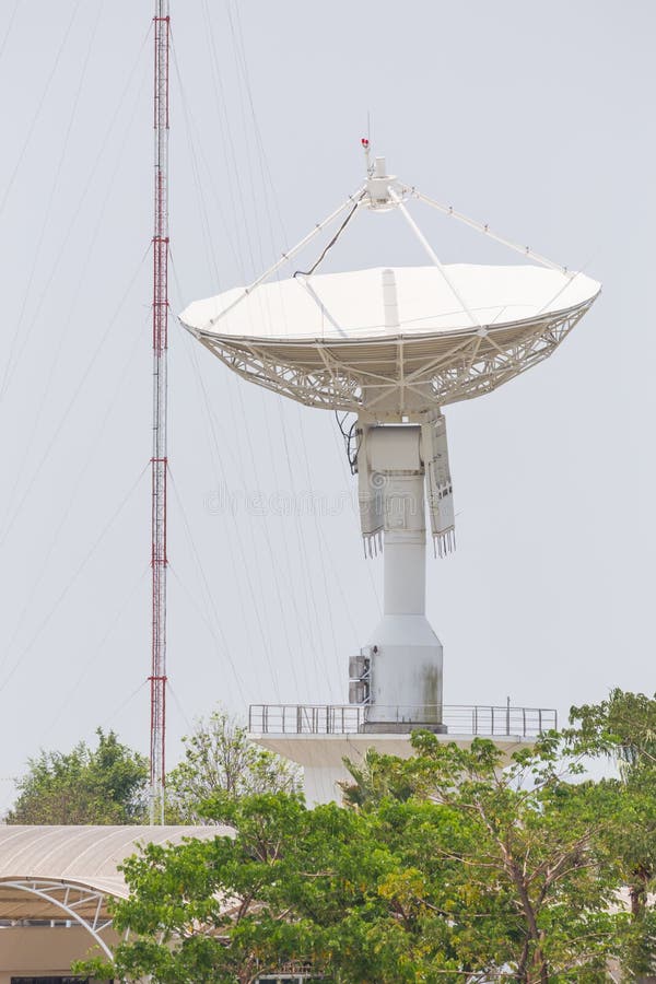 Satellite dish tower. stock image. Image of astronomy - 69385525