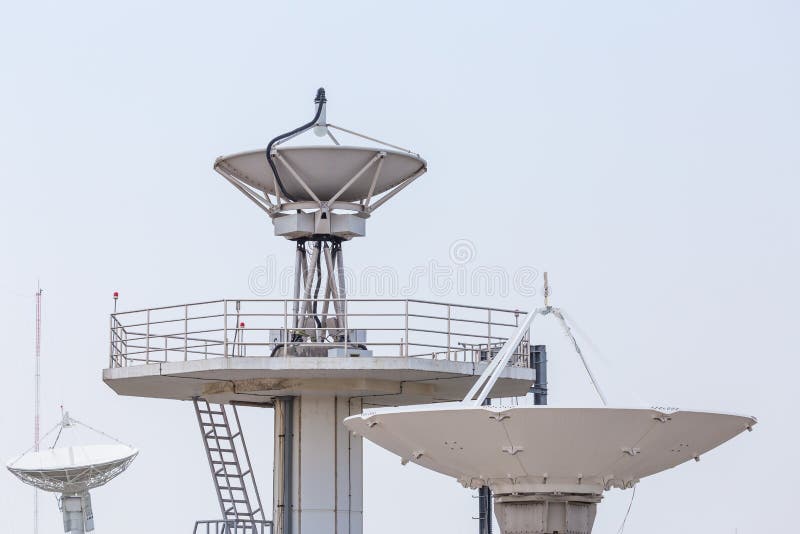 Satellite dish tower. stock image. Image of astronomy - 69385525