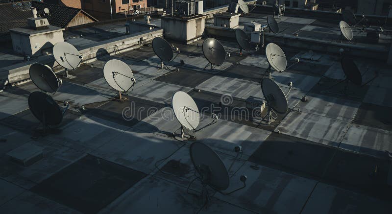 Satellite Dishes Array on Rooftop Providing Communication and Media Services Stock Image - Image ...