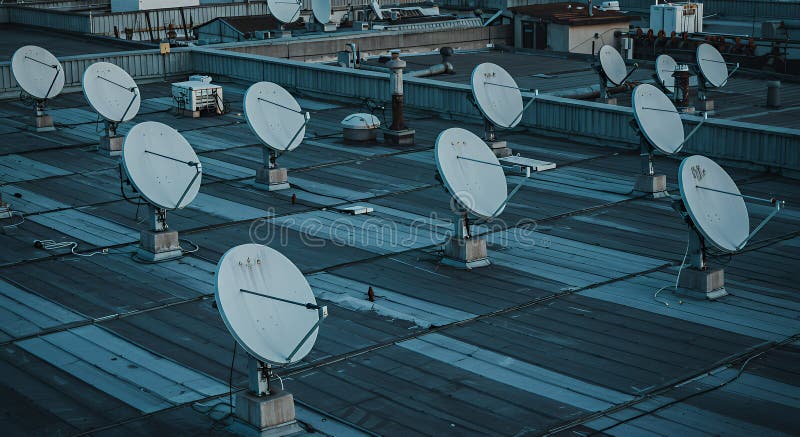 Satellite Dishes on Rooftop Providing Communication and Technology ...