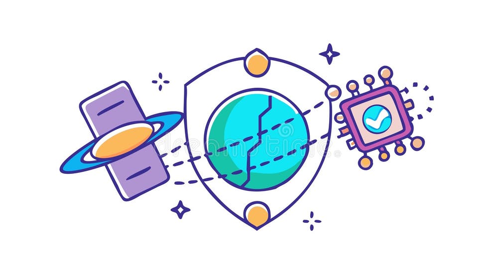Satellite and Earth with Processor Chip, Space Tech and Global ...
