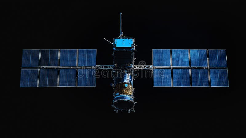 A Satellite with Extended Solar Panels is Captured Against the Dark ...