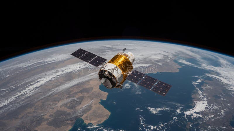 Satellite Orbiting Above Earth 3 Stock Illustration - Illustration of ...