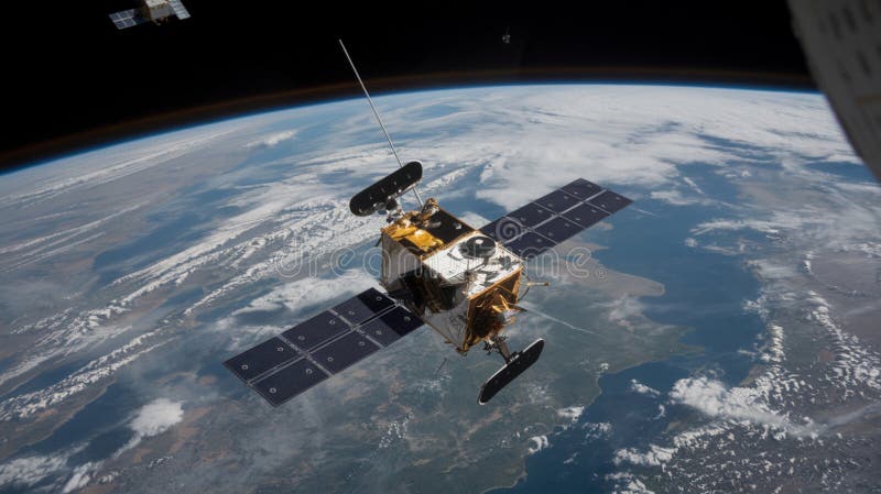 Satellite Orbiting Above Earth 4 Stock Illustration - Illustration of ...