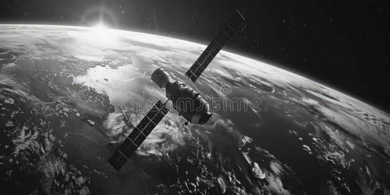 A Satellite Floating in Space with the Sun Shining in the Background ...