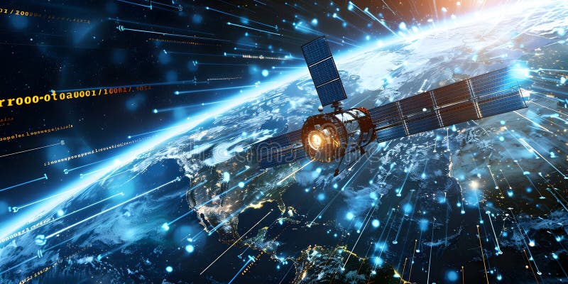 A Satellite is Flying Over the Earth in Space Stock Photo - Image of ...