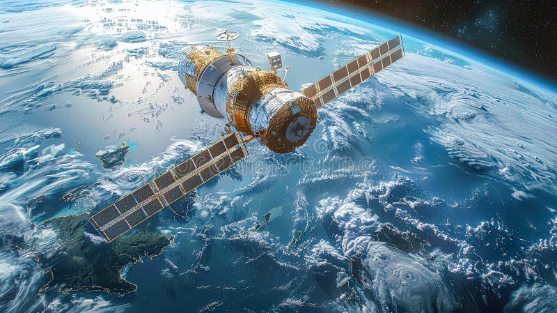 A Satellite is Flying Over the Ocean Stock Photo - Image of planet ...