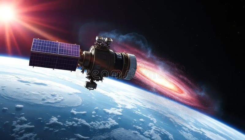 Satellite is Flying through Space Stock Photo - Image of solar, rocket ...