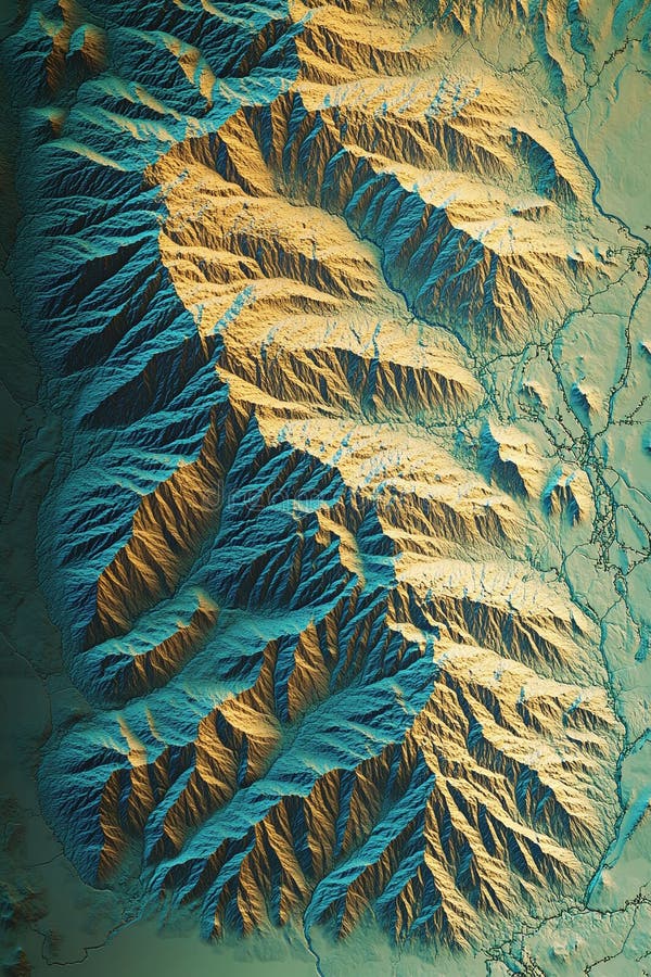Satellite-generated 3D Map of a Rugged Mountain Range Featuring ...