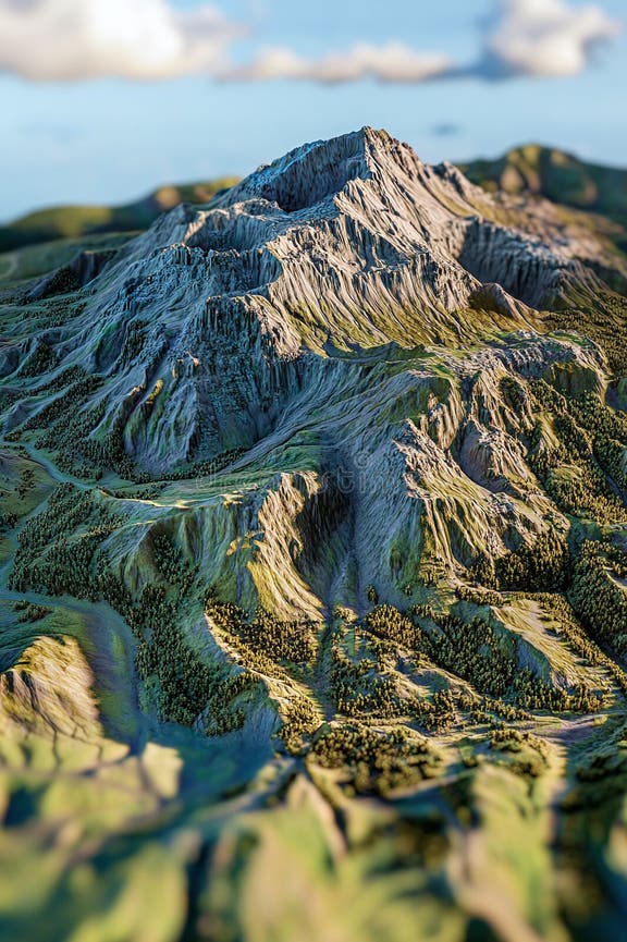 Satellite-generated 3D Map of a Rugged Mountain Range Featuring Elevation Data and Detailed ...