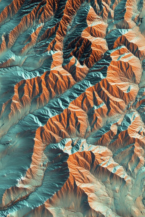 Satellite-generated 3D Map of a Rugged Mountain Range Featuring ...