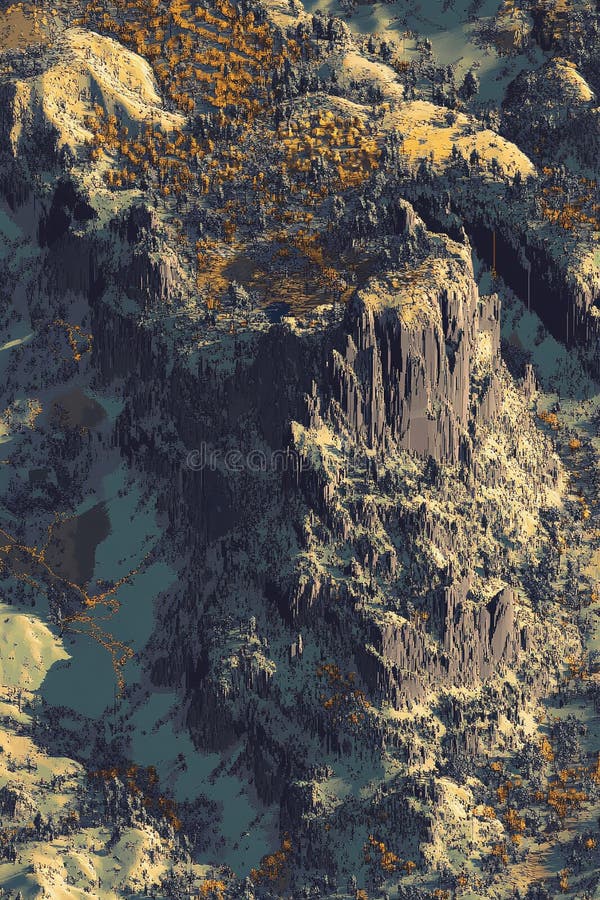 Satellite-generated 3D Map of a Rugged Mountain Range Featuring ...