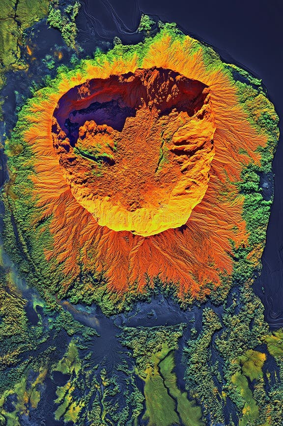 Satellite-generated GIS Map of a Volcanic Crater with LiDAR Data ...