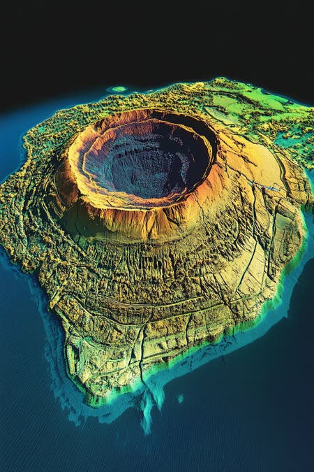 Satellite-generated GIS Map of a Volcanic Crater with LiDAR Data ...