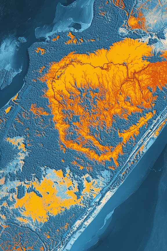 Satellite GIS Map of a Delta System Displaying LiDAR Elevation Data ...
