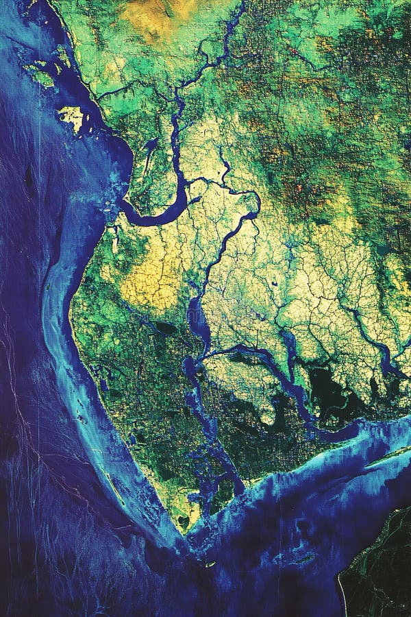 Satellite GIS Map of a River Delta Displaying LiDAR Elevation Data ...