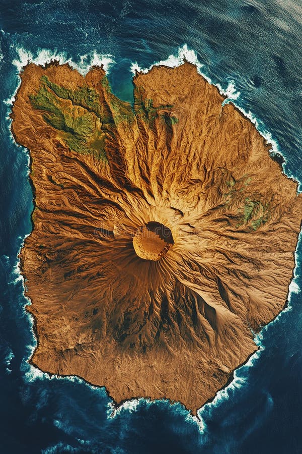 Satellite GIS Map of a Volcanic Island Showcasing Elevation Craters and ...