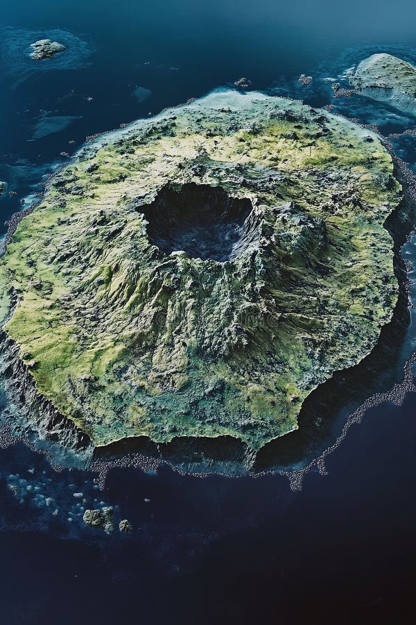 Satellite GIS Map of a Volcanic Island Showcasing Elevation Craters and ...