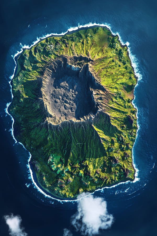 Satellite GIS Map of a Volcanic Island Showcasing Elevation Craters and ...