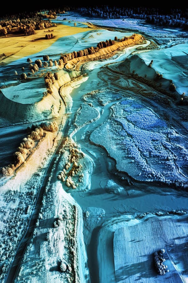 Satellite GIS Visualization of a Floodplain Showing Elevation Changes ...