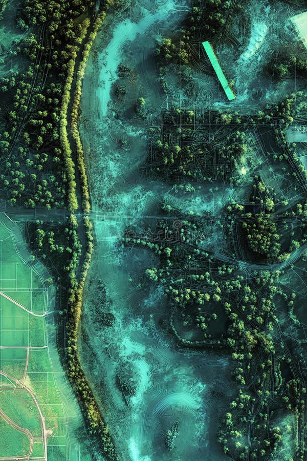 Satellite GIS Visualization of a Floodplain Showing Elevation Changes ...