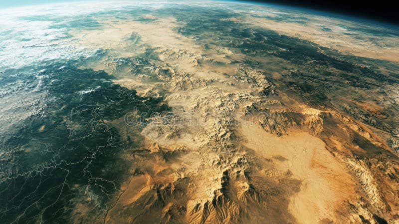 Satellite Image of Arid Desert Landscapes Highlighting Drought Effects Stock Illustration ...