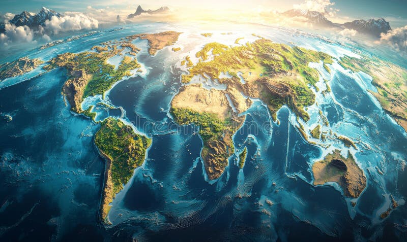 A Satellite Image Displaying a Flat View of the World Map from Space ...