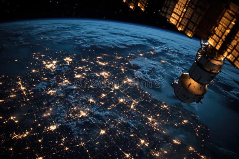 Satellite Image of the Earth at Night with City Lights Visible ...