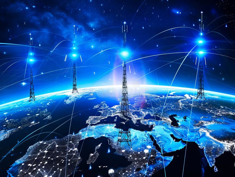 A Satellite Image of the Earth with Radio Towers Stock Photo - Image of ...