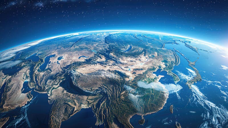 Satellite Image of Earth from Space Showing Asia Region Stock Photo ...