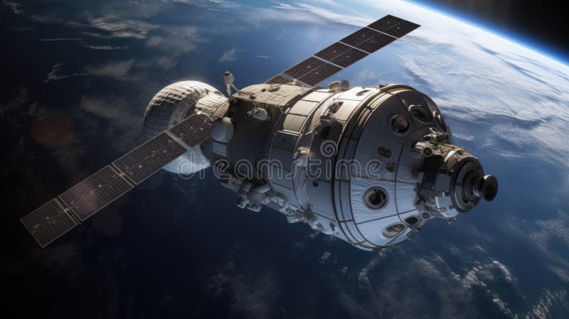 Satellite Image Flying Over the Planet Earth Stock Illustration ...