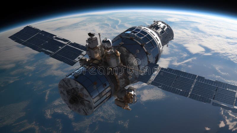 Satellite Image Flying Over the Planet Earth Stock Illustration ...