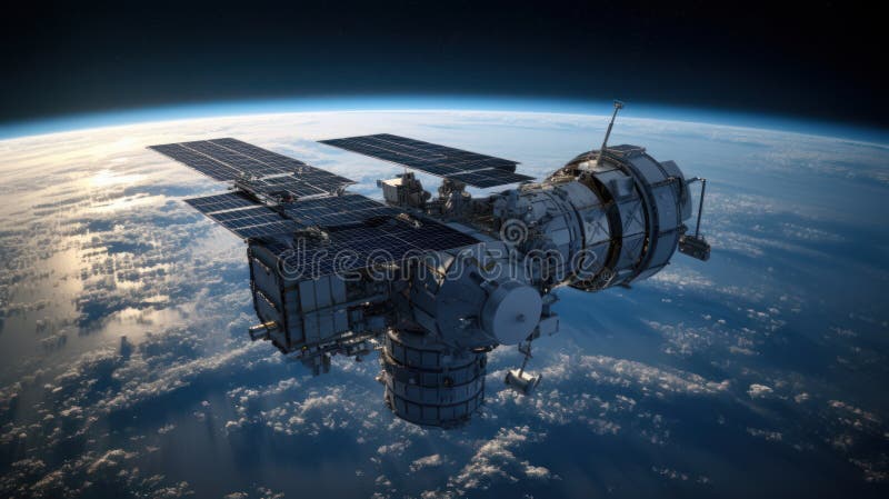 Satellite Image Flying Over the Planet Earth Stock Illustration ...